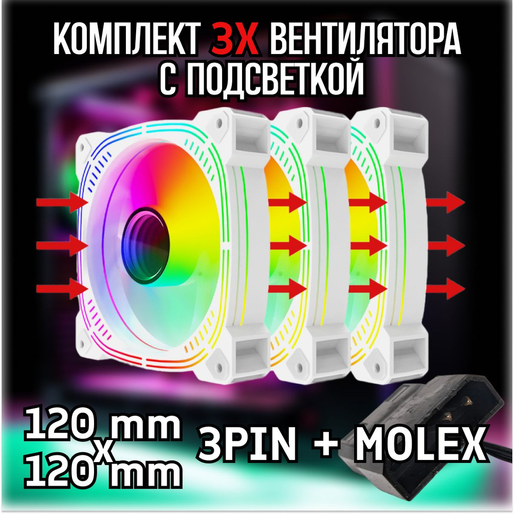 3 шт. белый вентилятор для компьютера с RGB подсветкой 120х120мм - купить кулер по выгодной цене ...