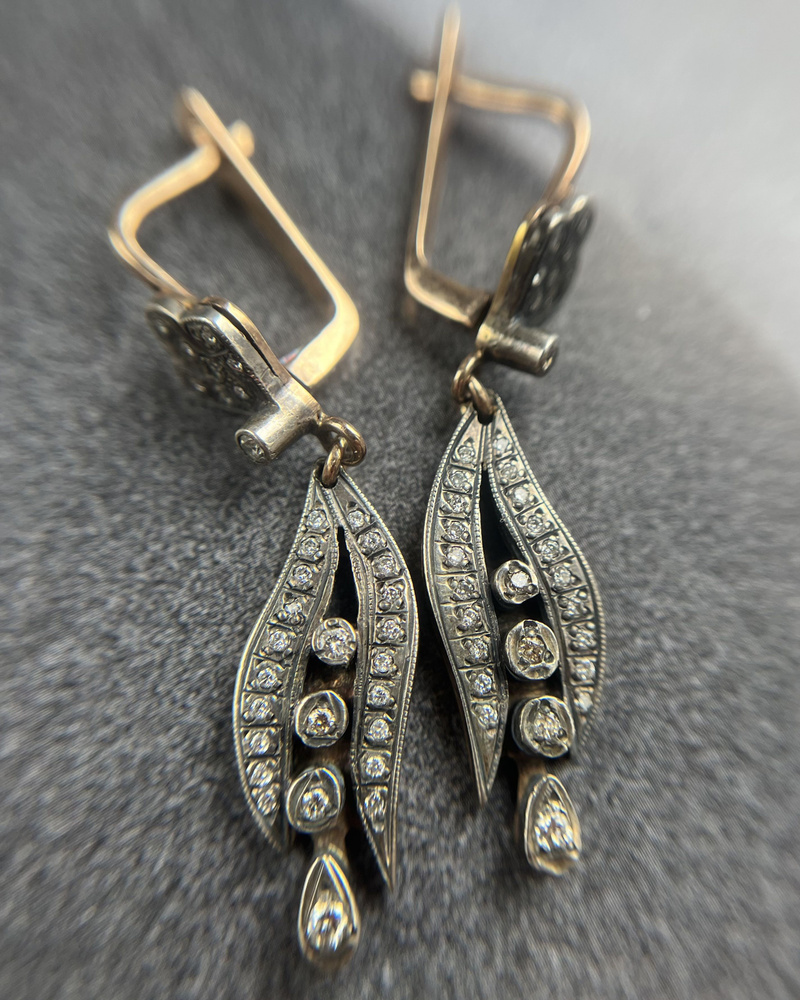 Винтажные золотые серьги с бриллиантами. СССР, Ленинград, 1958 год. купить по низким ценам в ...