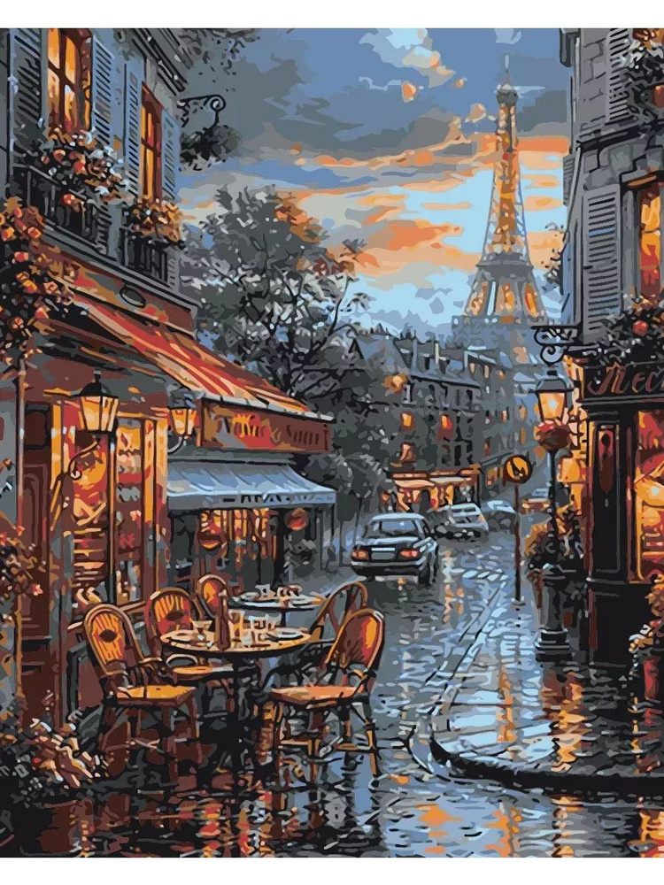 Картина по номерам вечерний Париж Франция Эйфелева башня на деревянном ...