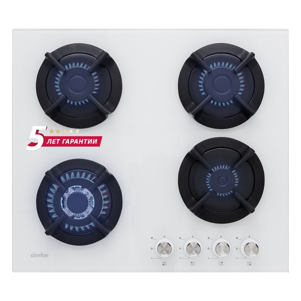 Газовая варочная панель Simfer 60см, газ-контроль, электроподжиг, WOK конфорка, закаленное ...