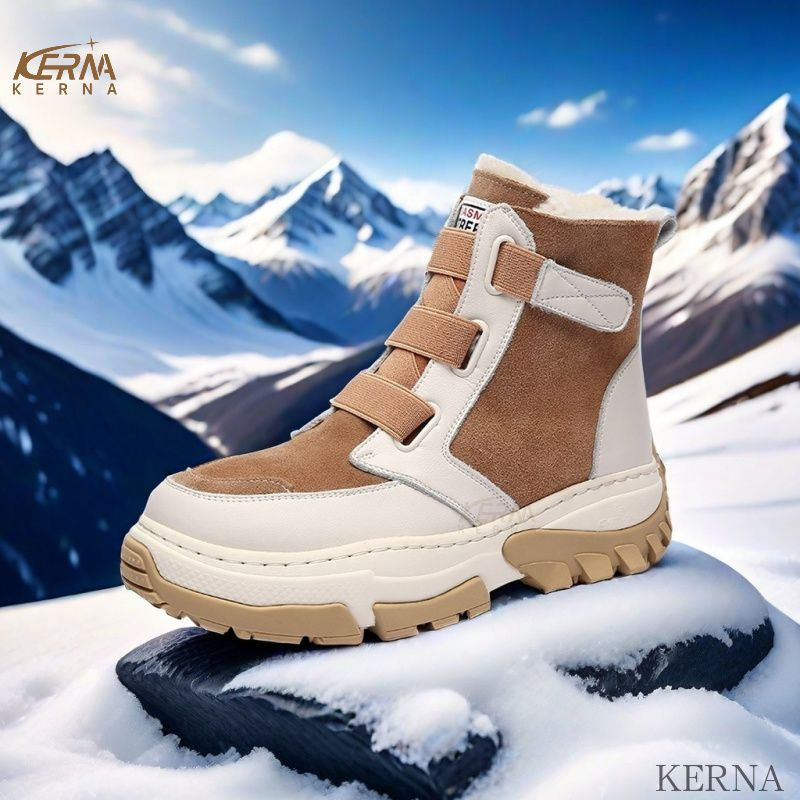 Дутики Женский KERNA светло-коричневый Мех натуральный, Овечья шерсть Зима Липучки D Россия ...