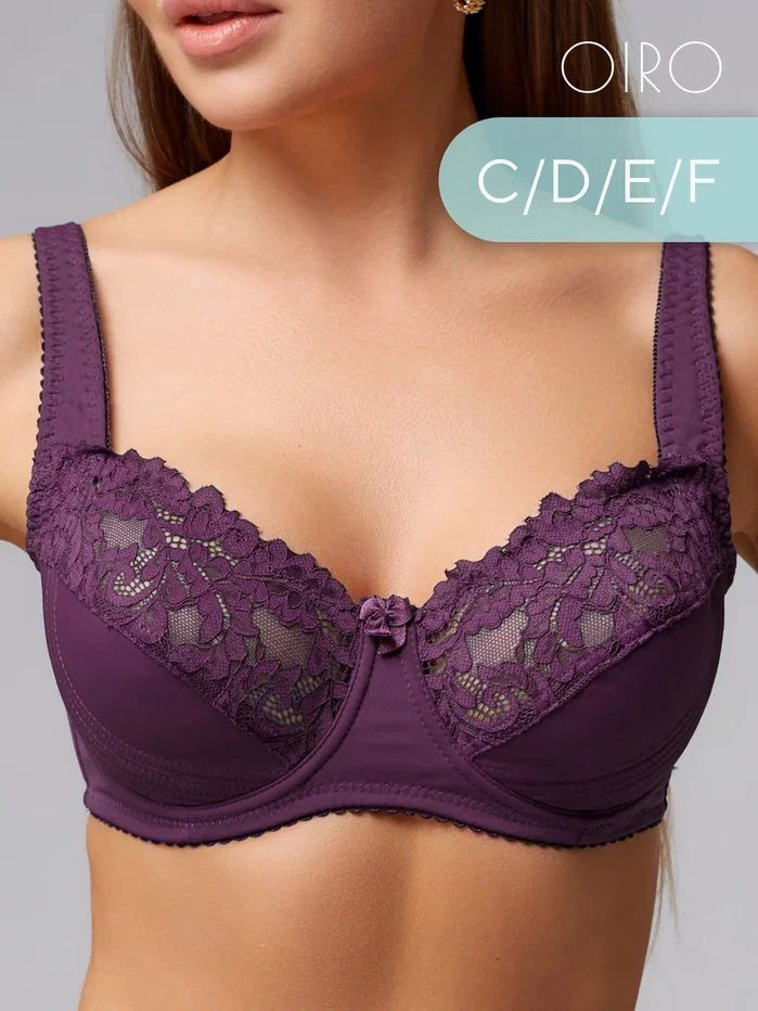 Бюстгальтер Женский OIRO мягкая чашка на каркасе, на косточках, размер 85D фиолетовый Нейлон ...