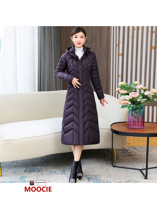 Пальто Женский MOOCIE Карманы аметистовый круглый Фибра, Мех искусственный Длинный Полиэстер ...