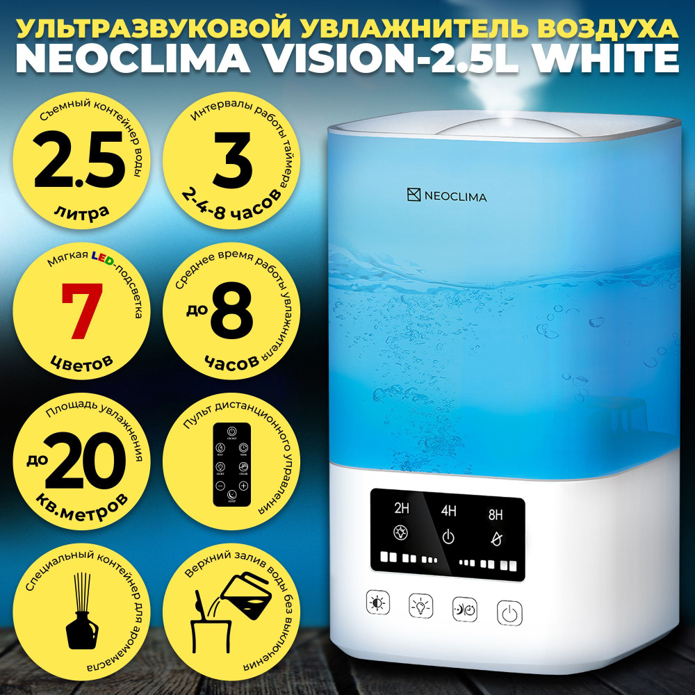 Увлажнитель воздуха с аромадиффузором и пультом NEOCLIMA Vision-2.5L ...