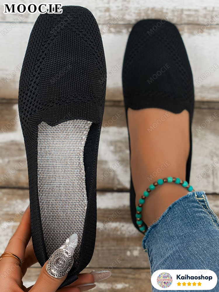 Мокасины Женский MOOCIE черный, размер 40 Без застёжки Без каблука Лето Толстая подошва Бег ...