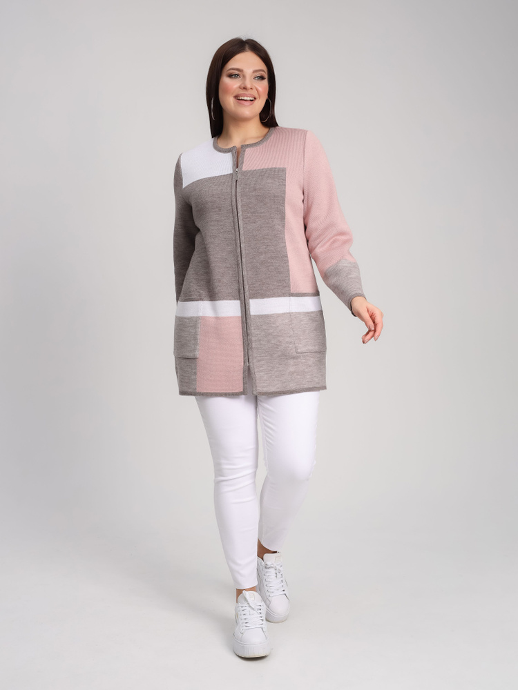 Кардиган Женский BONADI пудровый, капучино Шерсть, Полиакрилонитрил, размер 48 Молния ...