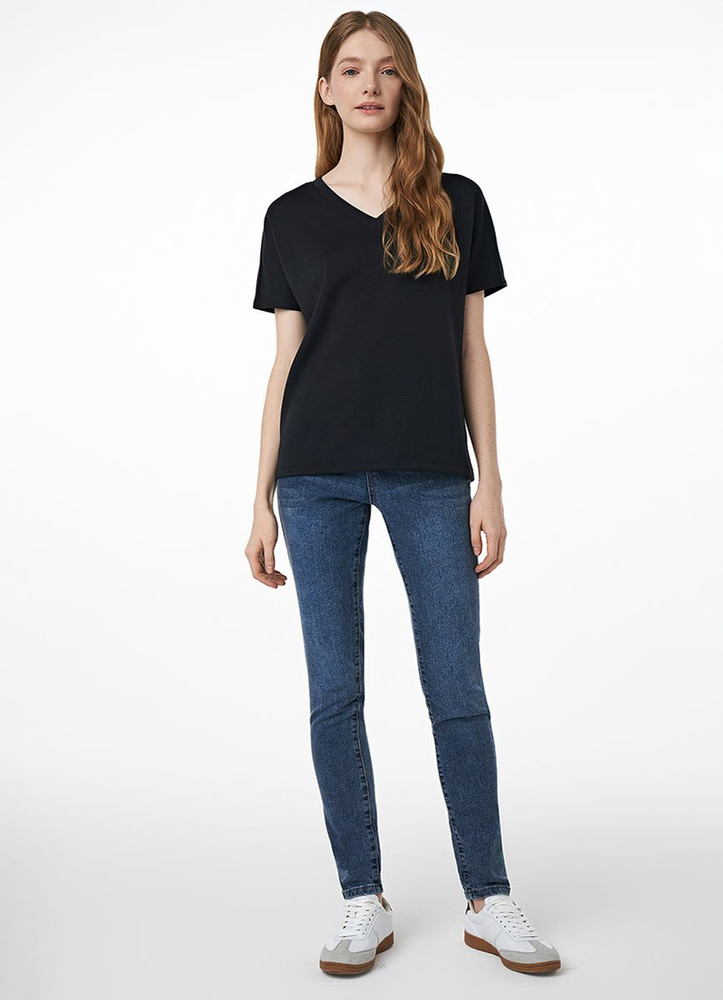 Джинсы Женский FUNDAY синий Текстиль, размер 52, 54 облегающий Молния Высокая Карманы Китай ...