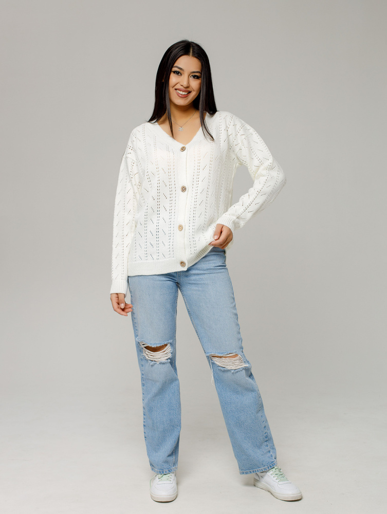 Кардиган Женский BESTAMIN молочный Шерсть, Акрил, размер 46, 48 ...