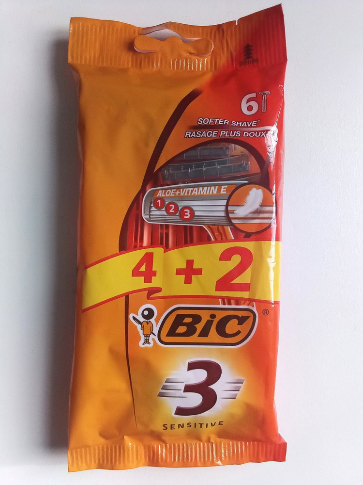 Одноразовая мужская бритва BIC SENSITIVE . 3 лезвия . 1 уп -6 станков . купить на OZON по низкой ...