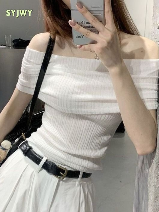 Футболка Женский SYJWY белый Короткий, размер 46 Политекс Другое Повседневный Китай купить c ...