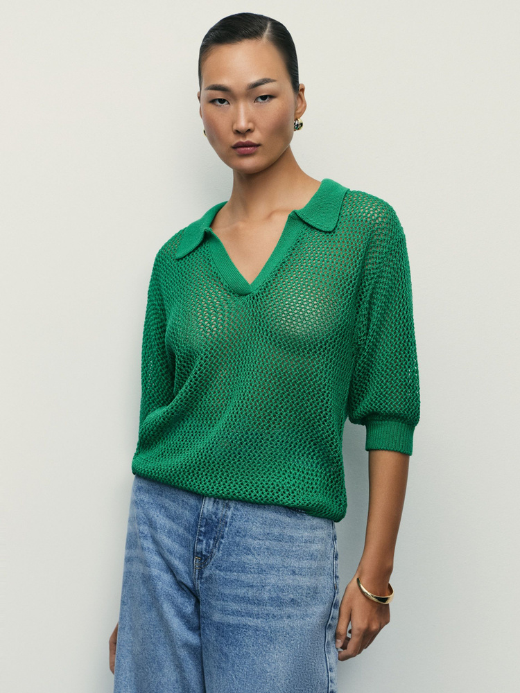 Джемпер Женский Zarina зеленый Акрил, размер 44 Без застежки свободный Длинный Однотонный Китай ...