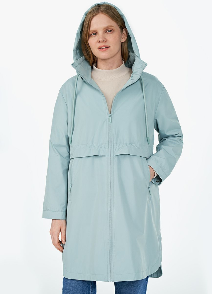 Парка Женский FUNDAY Карманы зеленый Текстиль, размер 52, 54 Длинный На любой сезон свободный ...