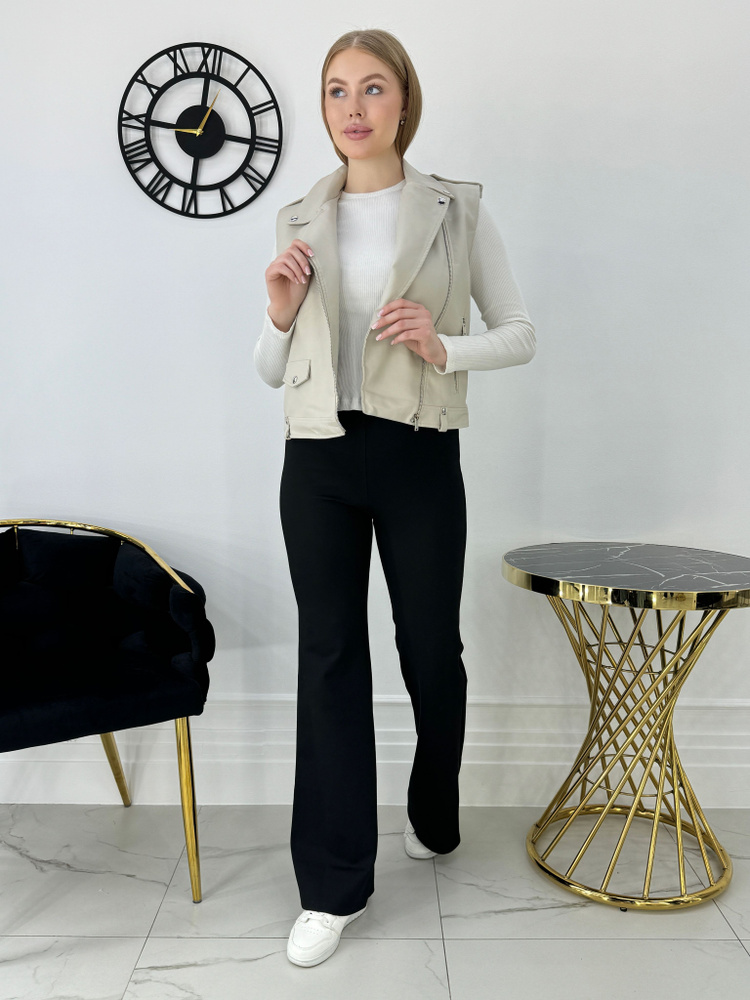 Жилет Женский Dom-Dom Shop молочный Экокожа, размер 42 Молния, Карманы свободный Молния ...