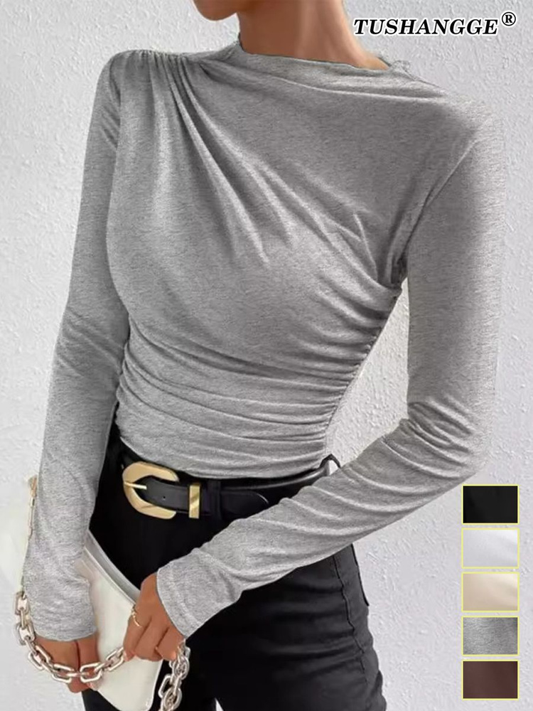 Блузка Женский TUSHANGGE серый Полиэфирное волокно Корсет Длинный Однотонный, размер 44 Без ...