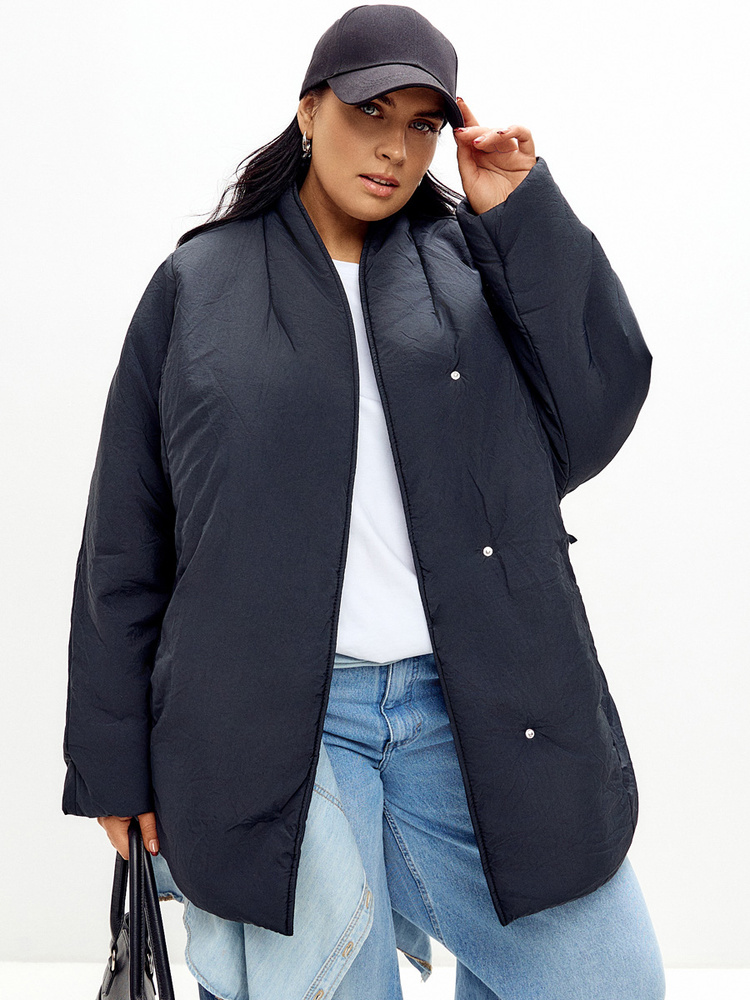 Куртка Женский Binitra Bini черный Полиэстер, размер 70, 72 Длинный ...