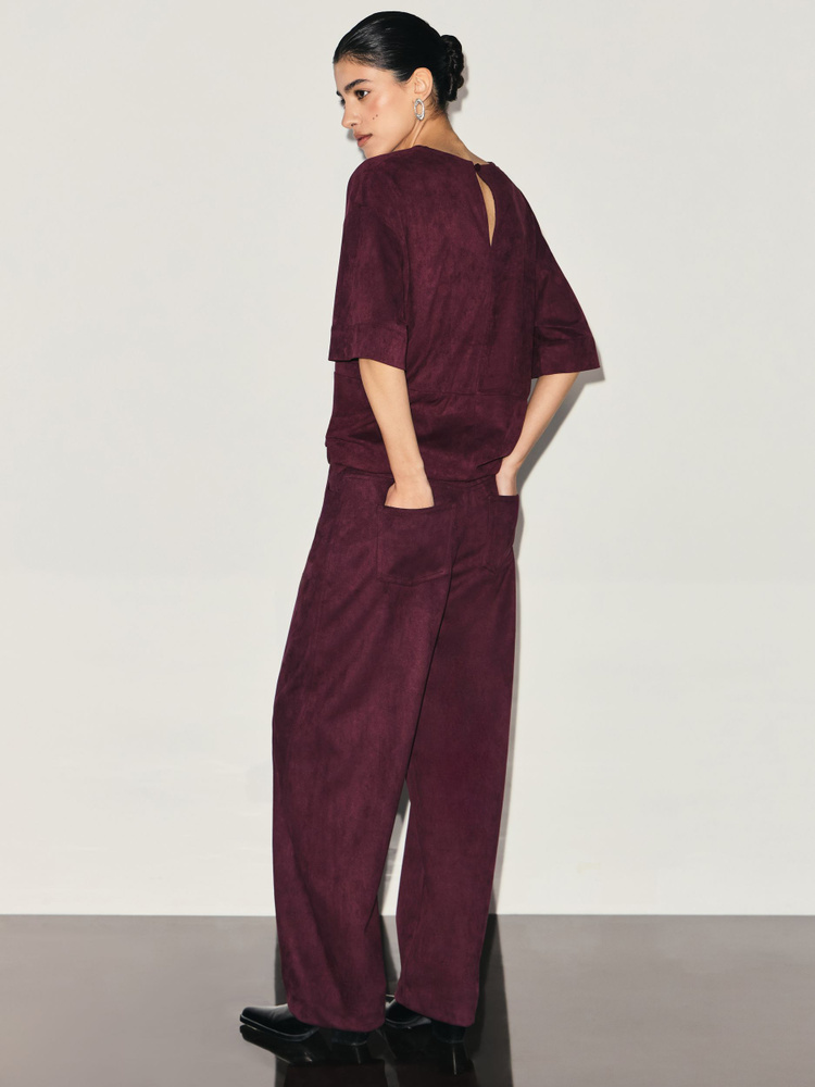 Брюки Женский Zarina бананы темно-бордовый Повседневный, размер 46 Молния свободный Демисезон ...