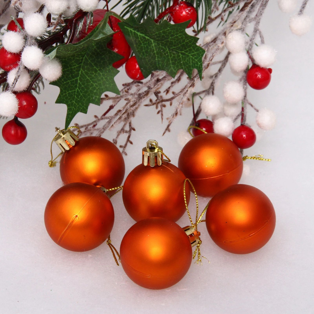 Новогодние шары 4 см (набор 6 шт) "Матовый", янтарь купить c доставкой ...