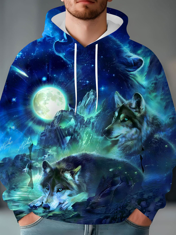 Толстовка Мужской Cool clothing темно-бирюзовый Затягивающийся шнурок ...