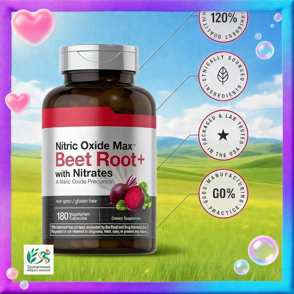 Капсулы Nitric Oxide Max Beet Root+ с нитратами для энергии и ...