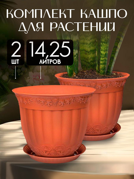 217* Комплект горшков 2 шт пластиковых кашпо для цветов 14.25 л Elfplast "Флора" кашпо для ...