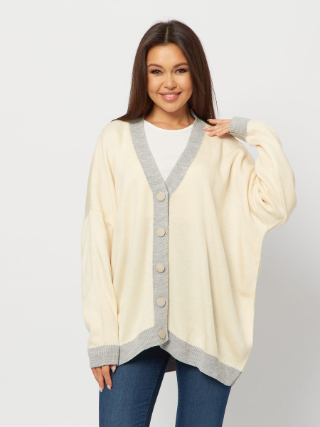 Кардиган Женский молочный, серый меланж Акрил, размер 44, 52 Пуговицы ...