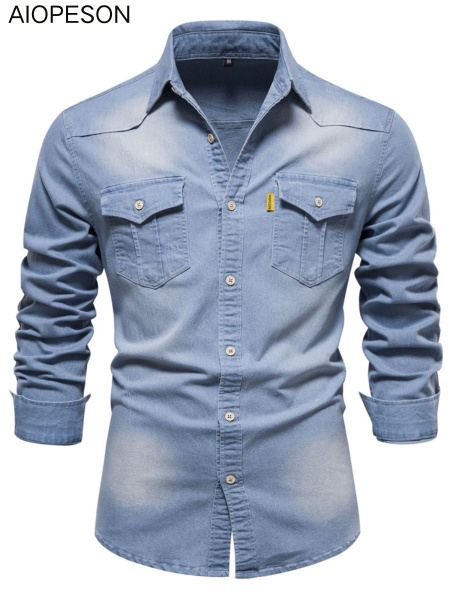 Рубашка Мужской CHAOPAI васильковый Хлопок, Спандекс Карманы, размер 50, 52 Кнопки Китай купить ...