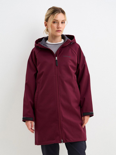 Плащ Женский RedFox малиновый Длинный капюшон Светоотражающие элементы, размер 52, 54 Softshell ...