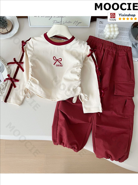 Комплект одежды Девочки MOOCIE Домашний с бриджами красный, размер 90 ABS пластик Однотонный ...