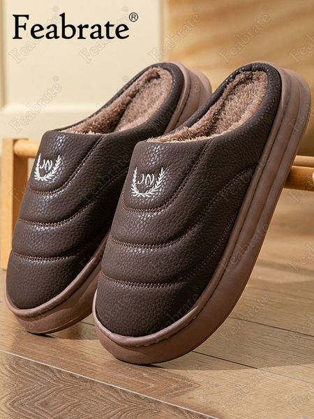 Тапочки Мужской Feabrate, размер 46, 47 R (средняя) кофейный Круглый нос, Толстая подошва Зима ...