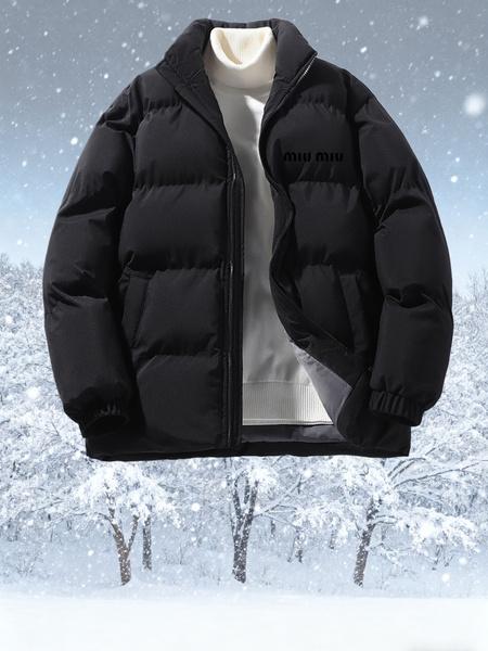 Пуховик Мужской Женский Miu Miu Карманы черный лацканы Искусственный пух размер 50 Длинный