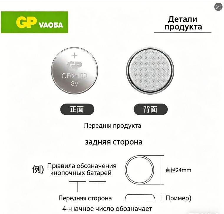 GP Батарейка cr2450, 3V, литиевые (Lithium), 5 шт купить на OZON по ...