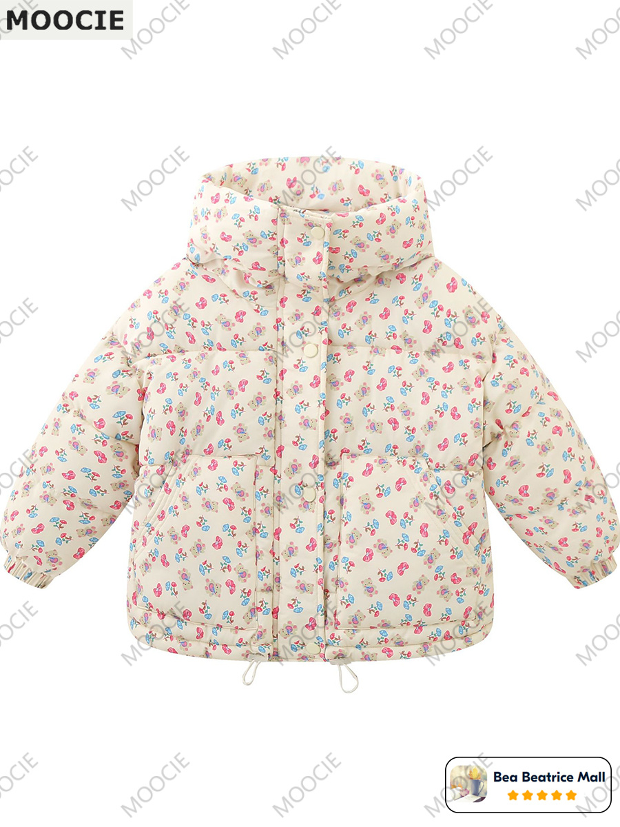 Пуховик Девочки MOOCIE бежевый нейтральный Полиэстер, размер 140 Длинный Зима Полиэфирное ...