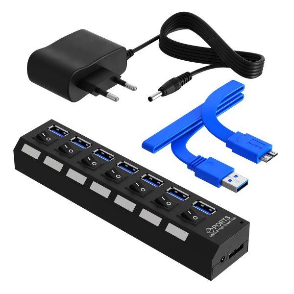 Активный USB-концентратор (Хаб) на 7 порто с питанием GSMIN AR-21 USB 3.0 + 6x USB 2.0 с сетевым ...