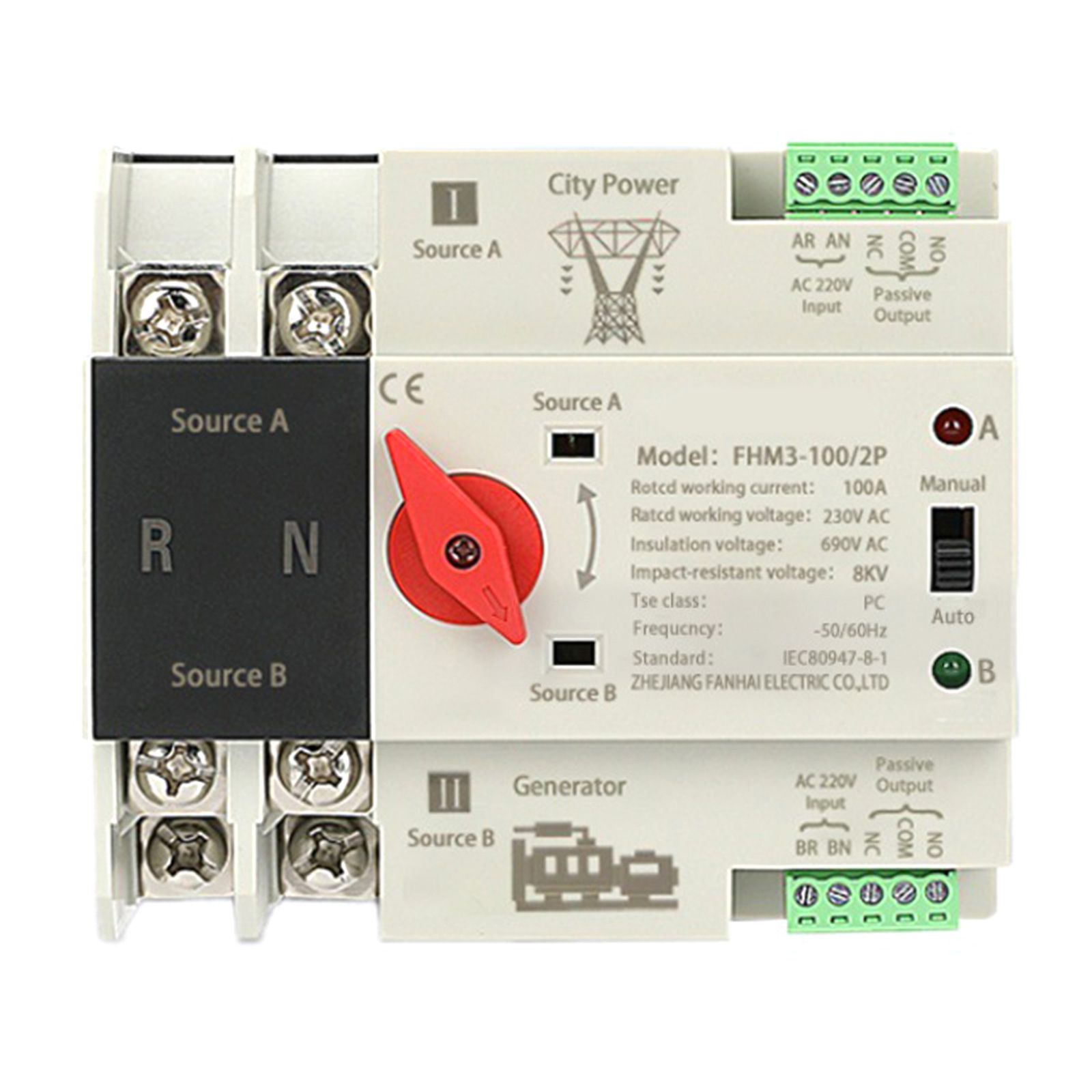 Din Rail Mount Double Power Switches 2p 100a Автоматическая передача ...