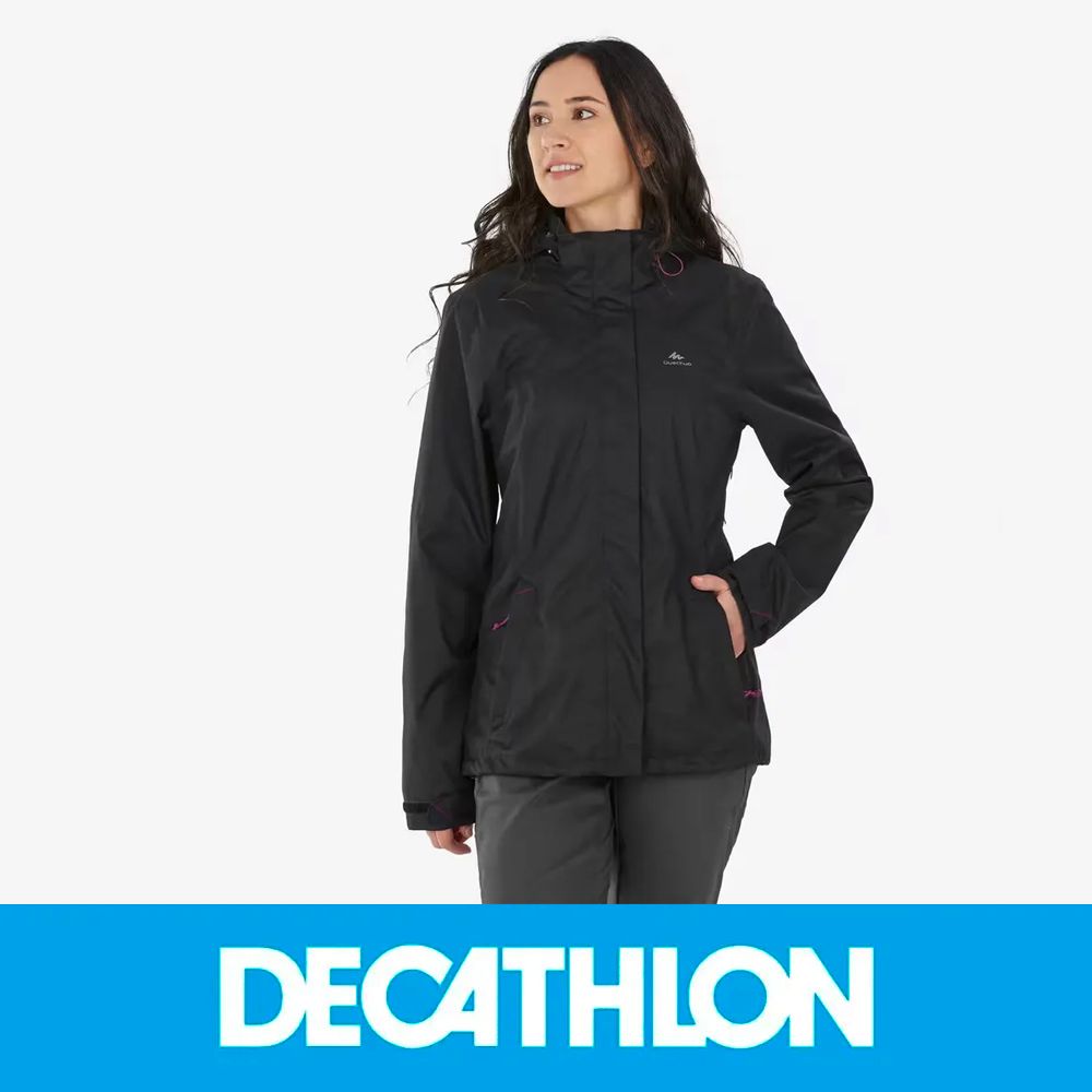 Куртка Женский DECATHLON черный графит, черный капюшон Полиэстер ...