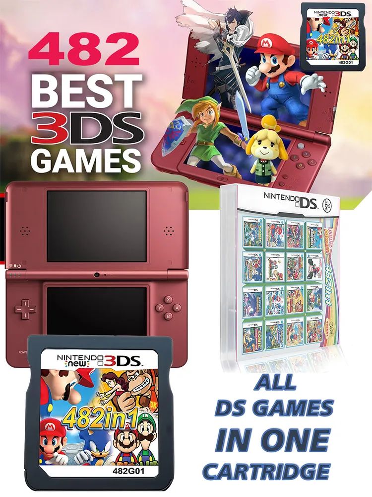 Игровой картридж 482 IN 1 комбинированные игры для Nintendo 3DS, NDSi ...