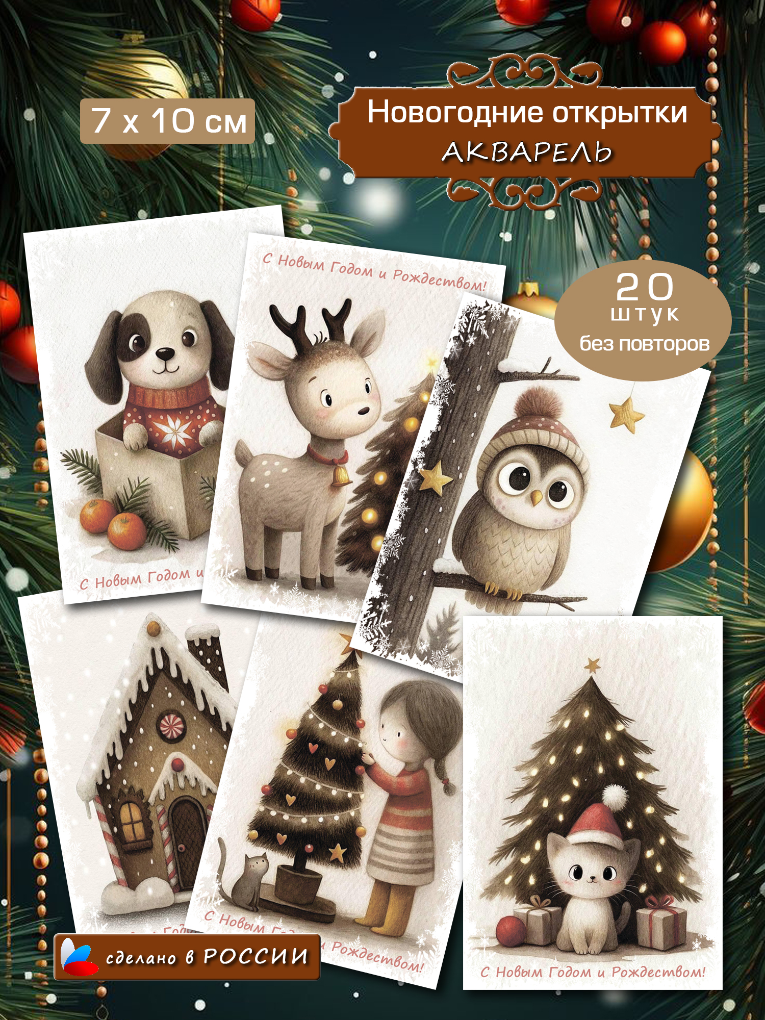 Вопросы и ответы о Новогодние мини открытки (АКВАРЕЛЬ), набор открыток ...