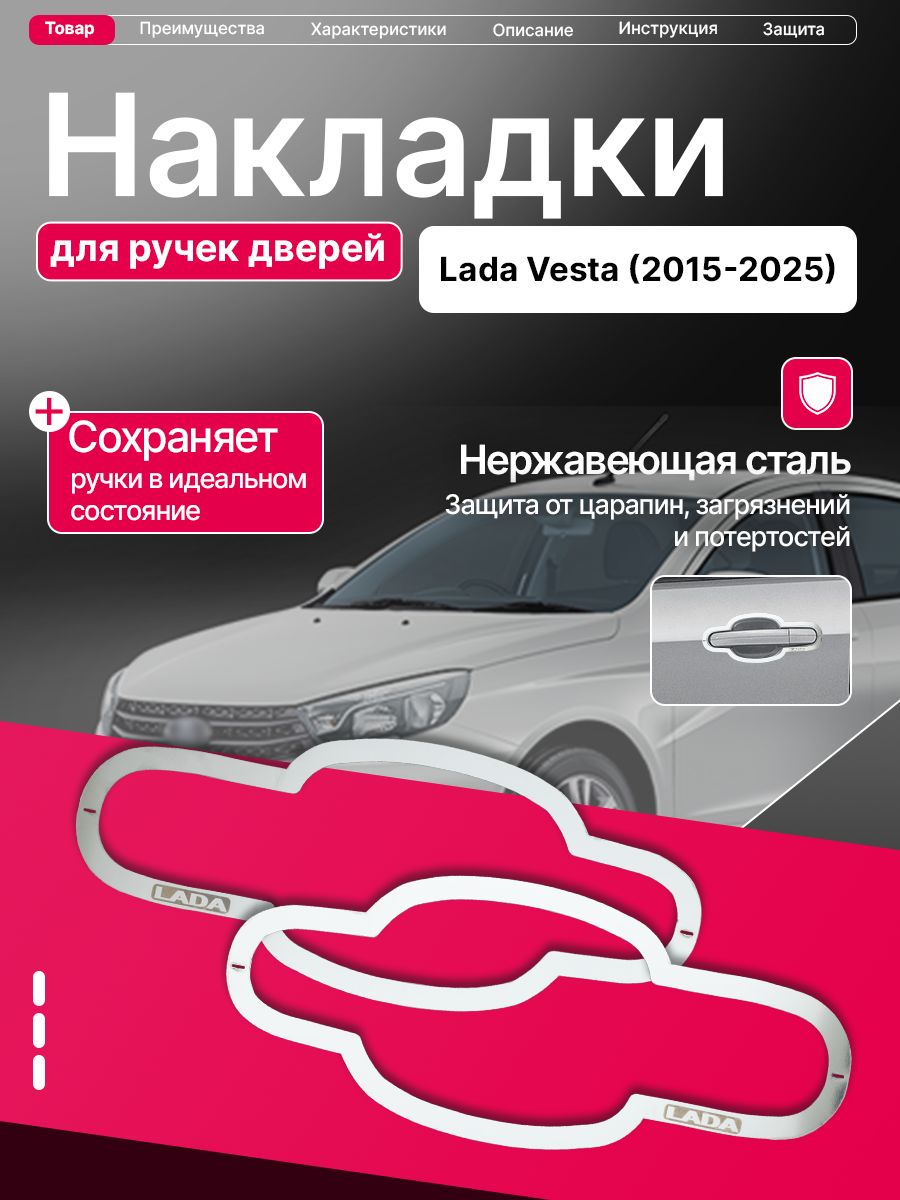 Накладки на ручки дверей Лада Веста / Lada Vesta (2015-2025) купить на ...