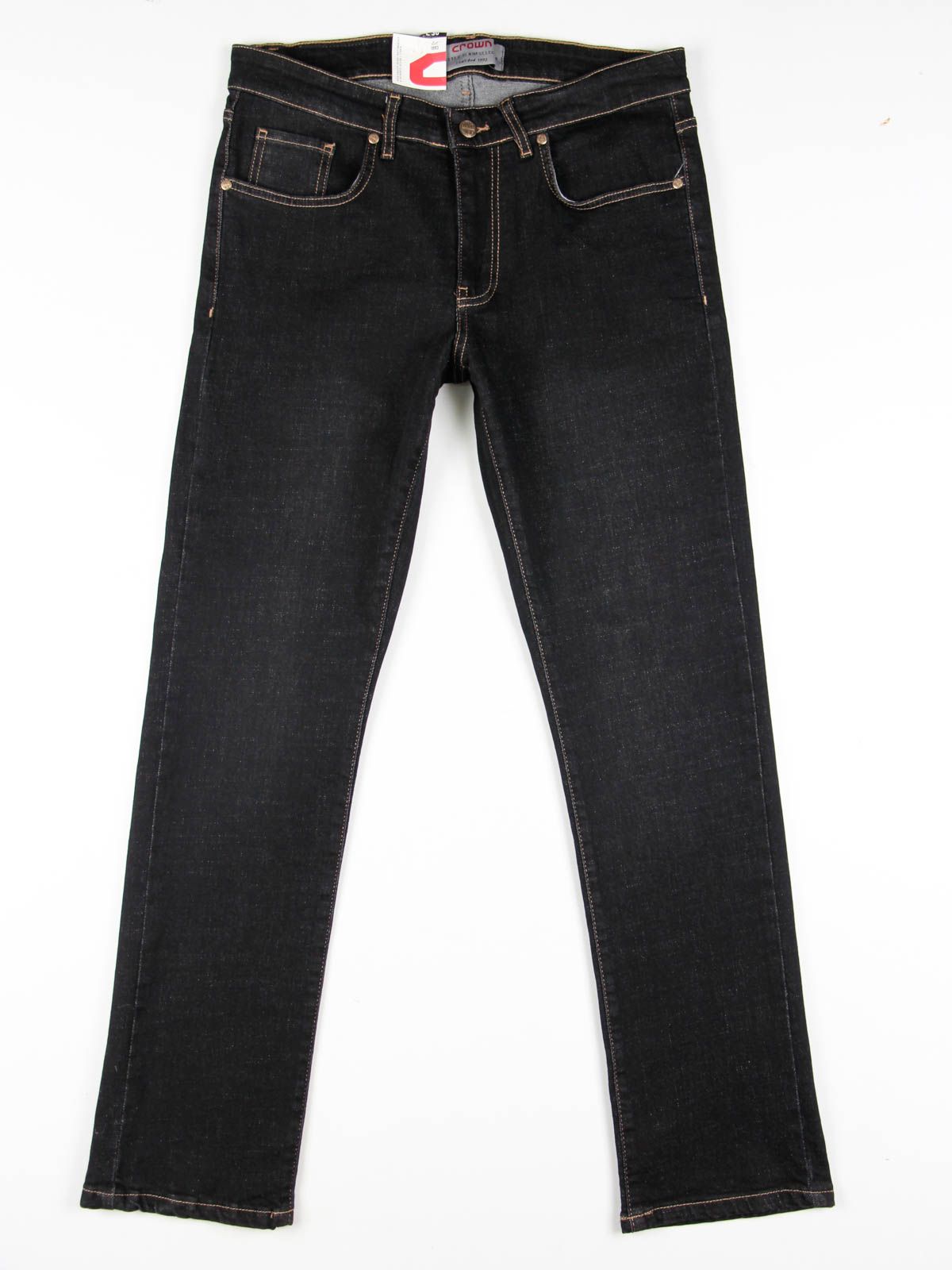 Джинсы Мужской Crown Jeans черный прямые, зауженные Деним, Хлопок ...