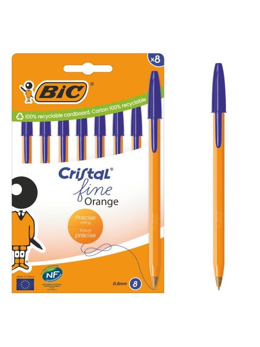 Bic Orange Fine 8 шт Шариковая ручка, синяя, 0,8 мм, 10 упаковок купить ...