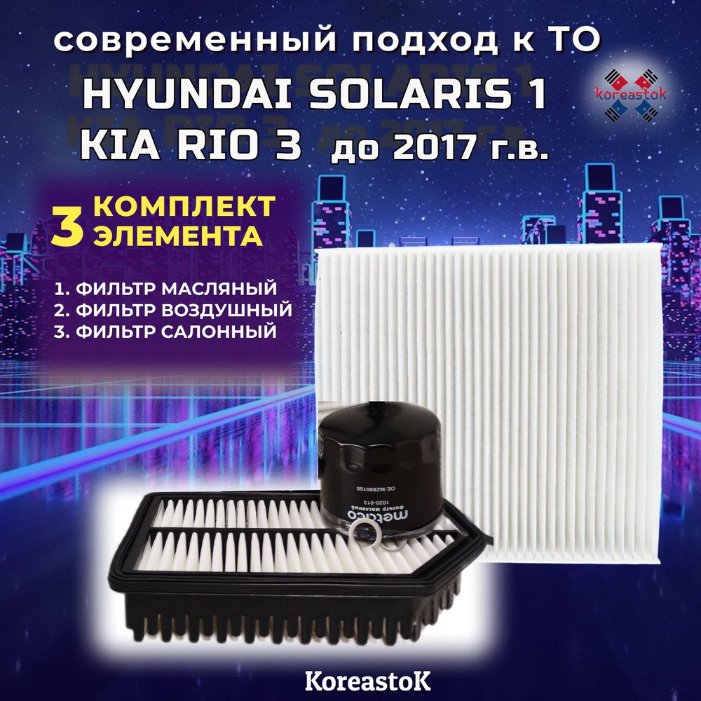 Комплект фильтров для ТО автомобилей киа рио 3 / хендай солярис 1 до ...