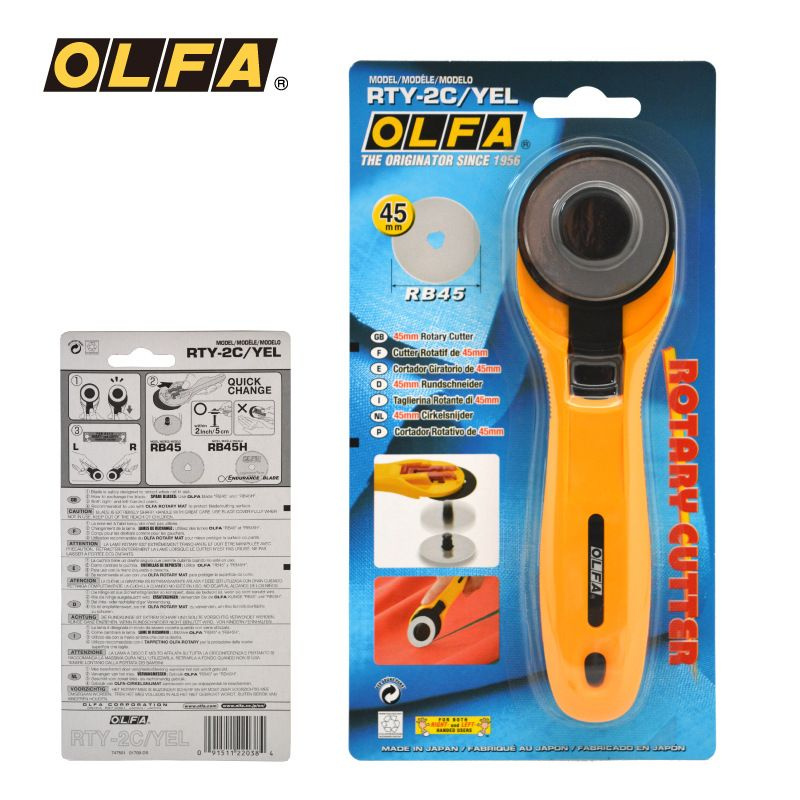 Роторный дисковый резак OLFA RTY-2C/YEL, диаметр 45 мм, канцелярский нож в стиле палочки для ...