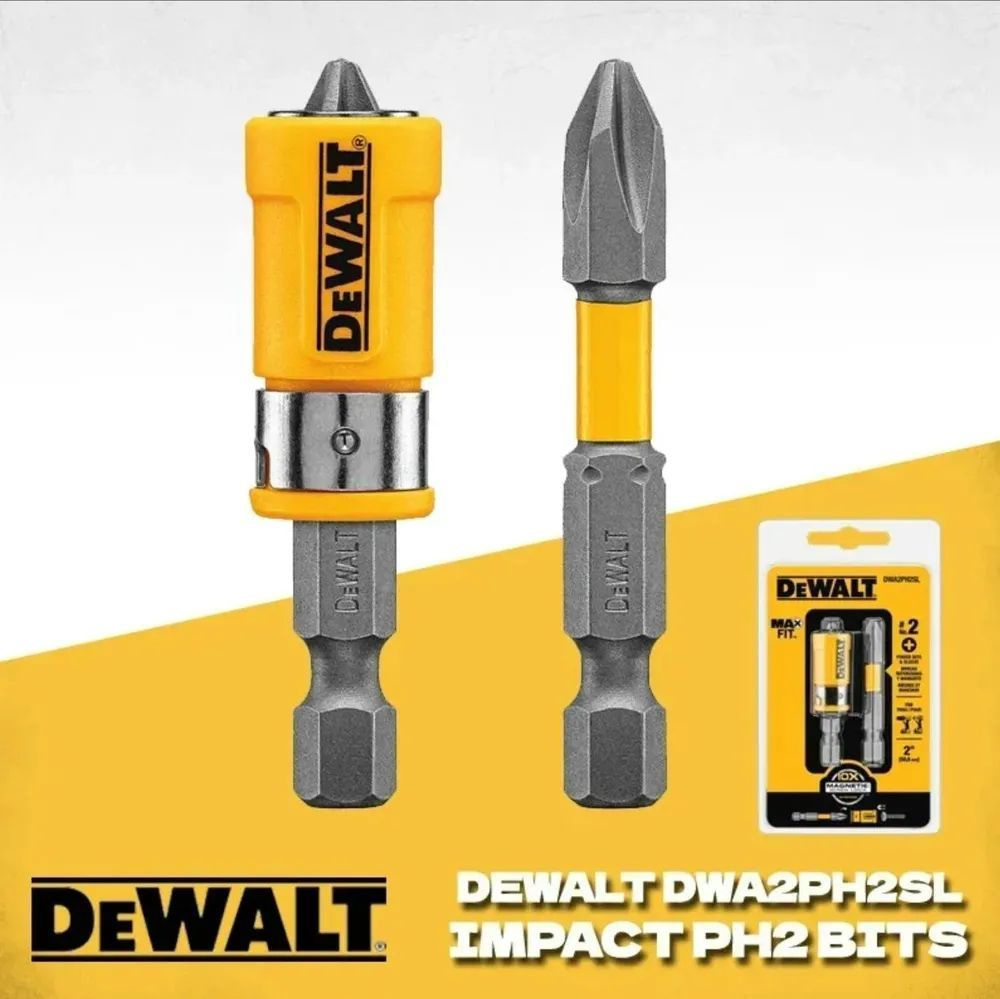 Набор ударных бит с магнитным держателем, DEWALT DWA2PH2SL PH2 / Набор ...