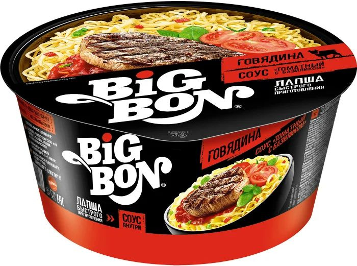 BIGBON Лапша в чашке Говядина + соус томатный с базиликом, 85 г купить на OZON по низкой цене ...