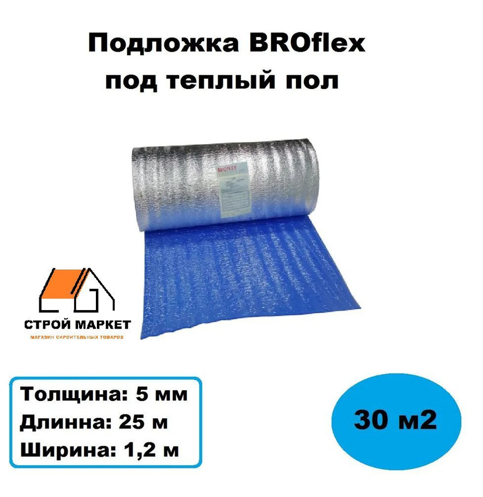 Подложка BROflex отражающая изоляция 1ПП+ВПЭ 5/1200/25 (30м2) купить на OZON по низкой цене ...