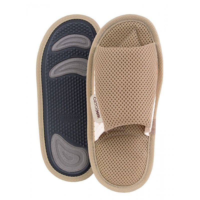 Тапочки Женский, Мужской, размер 45 бежевый Анатомическая стелька, Открытый нос Липучки На любой ...