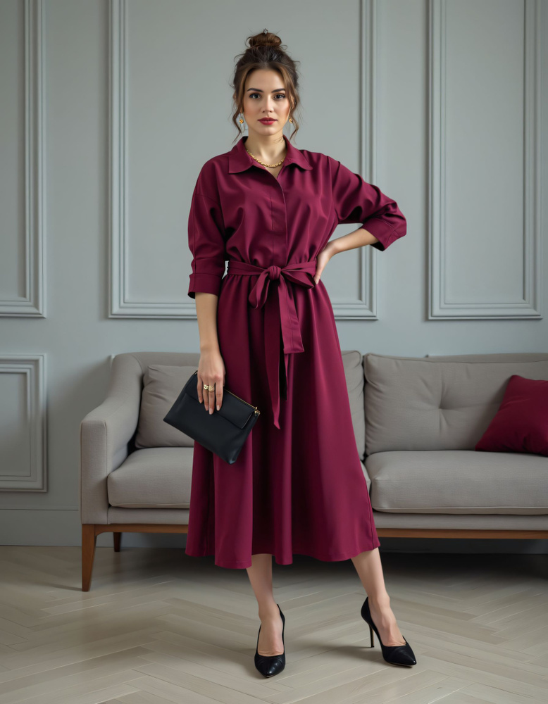 Платье Женский SAXAR SHOWROOM бордовый платье-рубашка Вечерний ...
