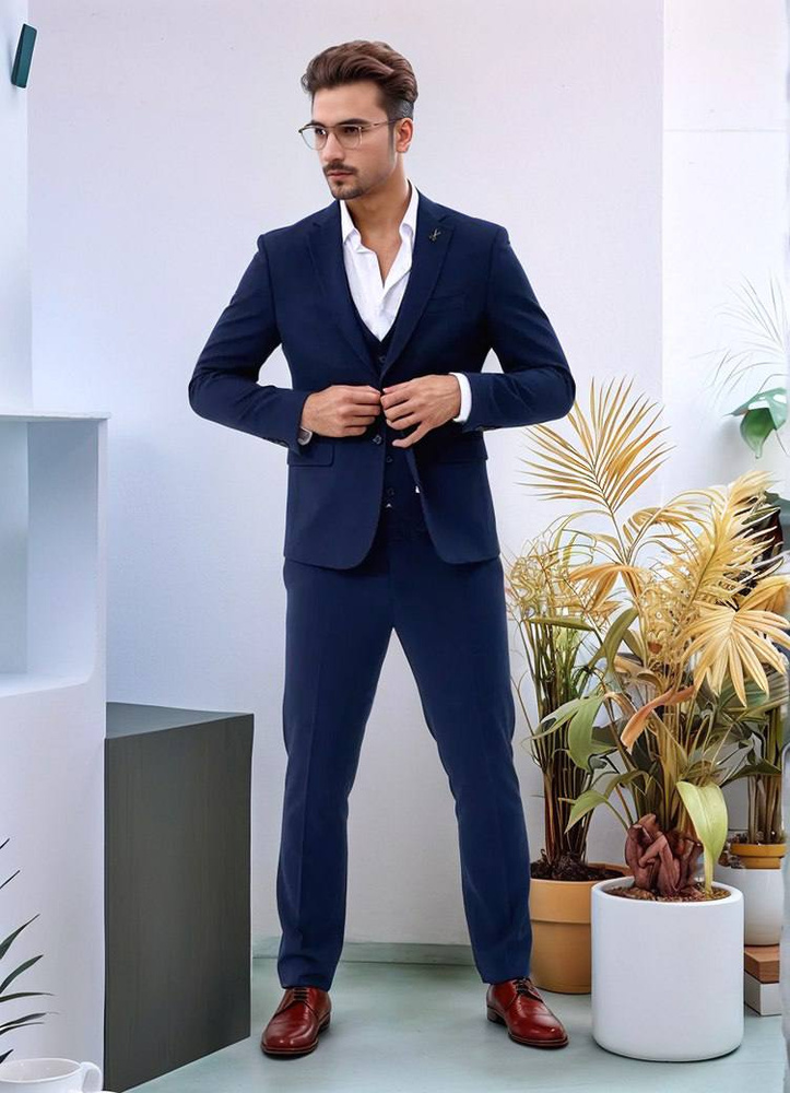 Костюм классический Мужской Daniel Tussi Вечерний/праздничный тройка темно-синий, размер 46 ...