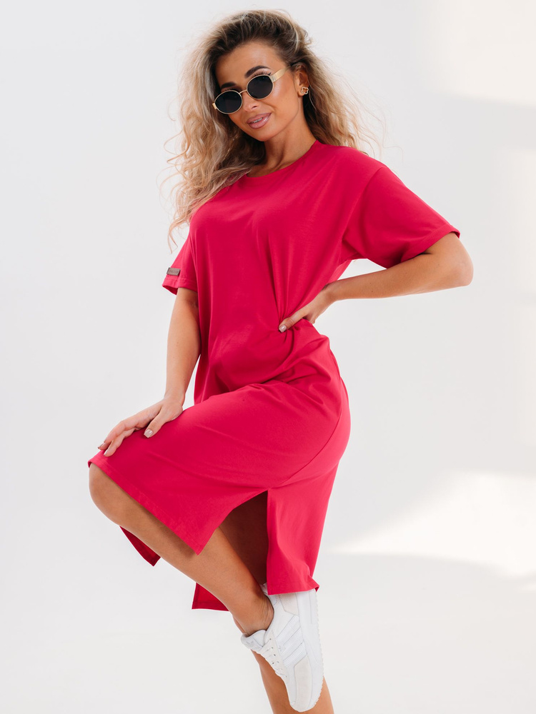 Футболка Женский COOL LOOK малиновый Короткий, размер 48 Хлопок ...