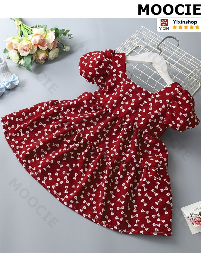 Платье для малышей Девочки MOOCIE красный, размер 85 Однотонный, Цветочный ABS пластик Кружево ...